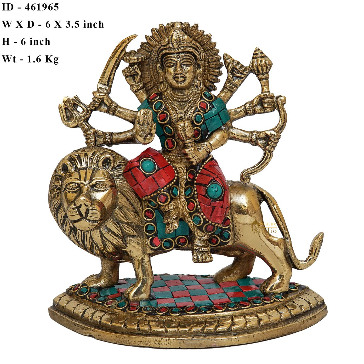 Brass Durga Idol Inlay Work Home Temple Pooja Décor Statue Gift 6"