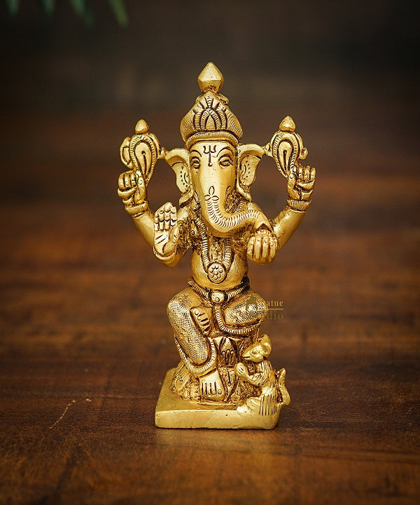 Brass Fine Mini Ganesha Idol For Home Temple Pooja Décor Statue 5 ...