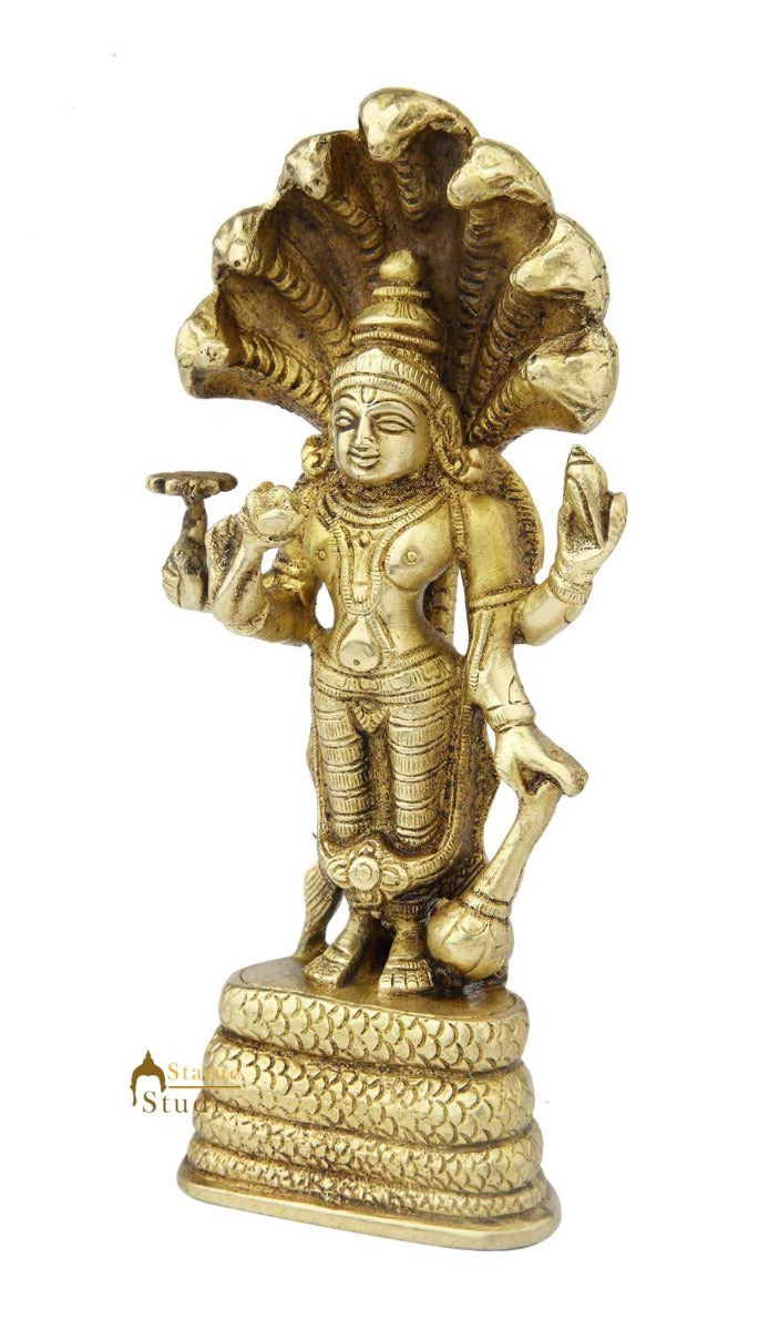 Brass hindu god Lord Vishnuji murti statue under snake idol religious ...