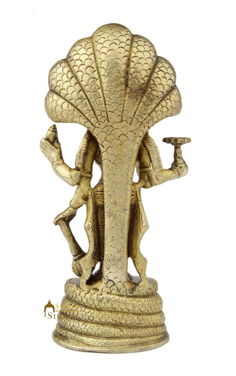 Brass hindu god Lord Vishnuji murti statue under snake idol religious ...