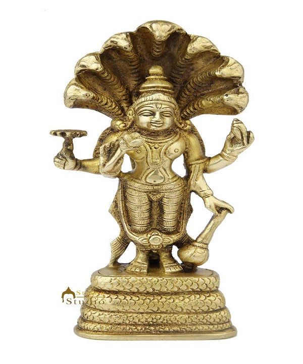 Brass hindu god Lord Vishnuji murti statue under snake idol religious ...