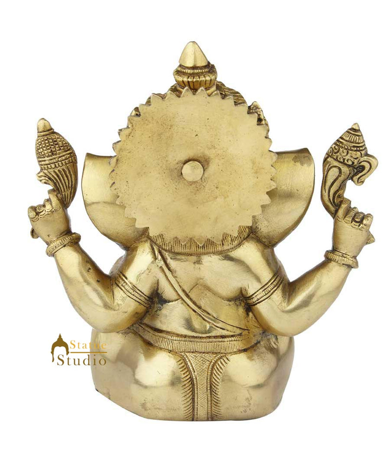 Brass ganesha murti sitting statue hindu gods idol sculpture 10"