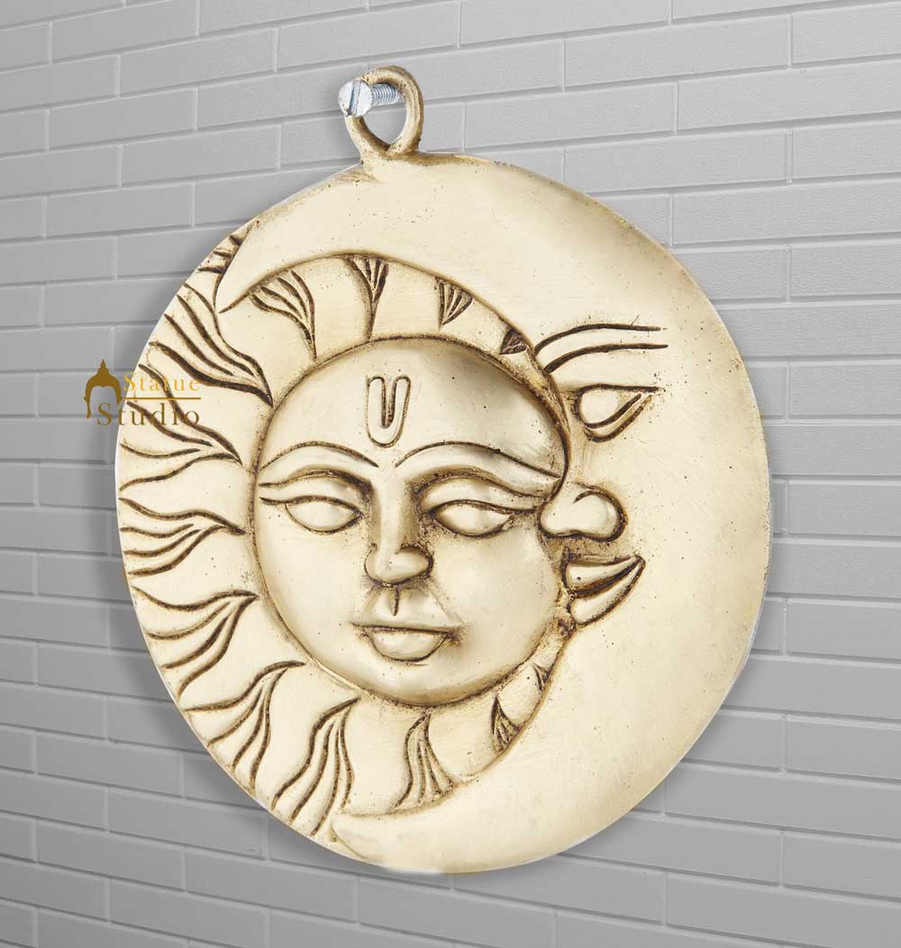 Brass hand crafted sun and moon mask wall décor art removable hanging ...