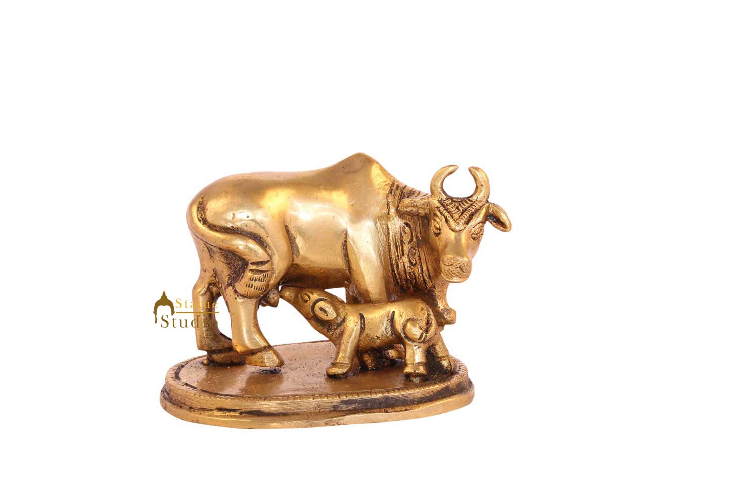 Brass sacred holy cow calf religious pair statue idol miniature pooja ...